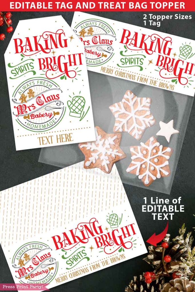 Baking Spirits Bright Christmas Treat Bag Toppers and Tag - Press Print ...