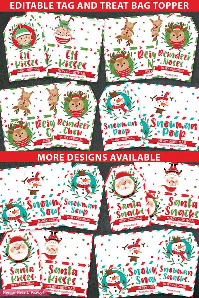 Santa Kisses Christmas Treat Bag Toppers and Tag - Press Print Party!