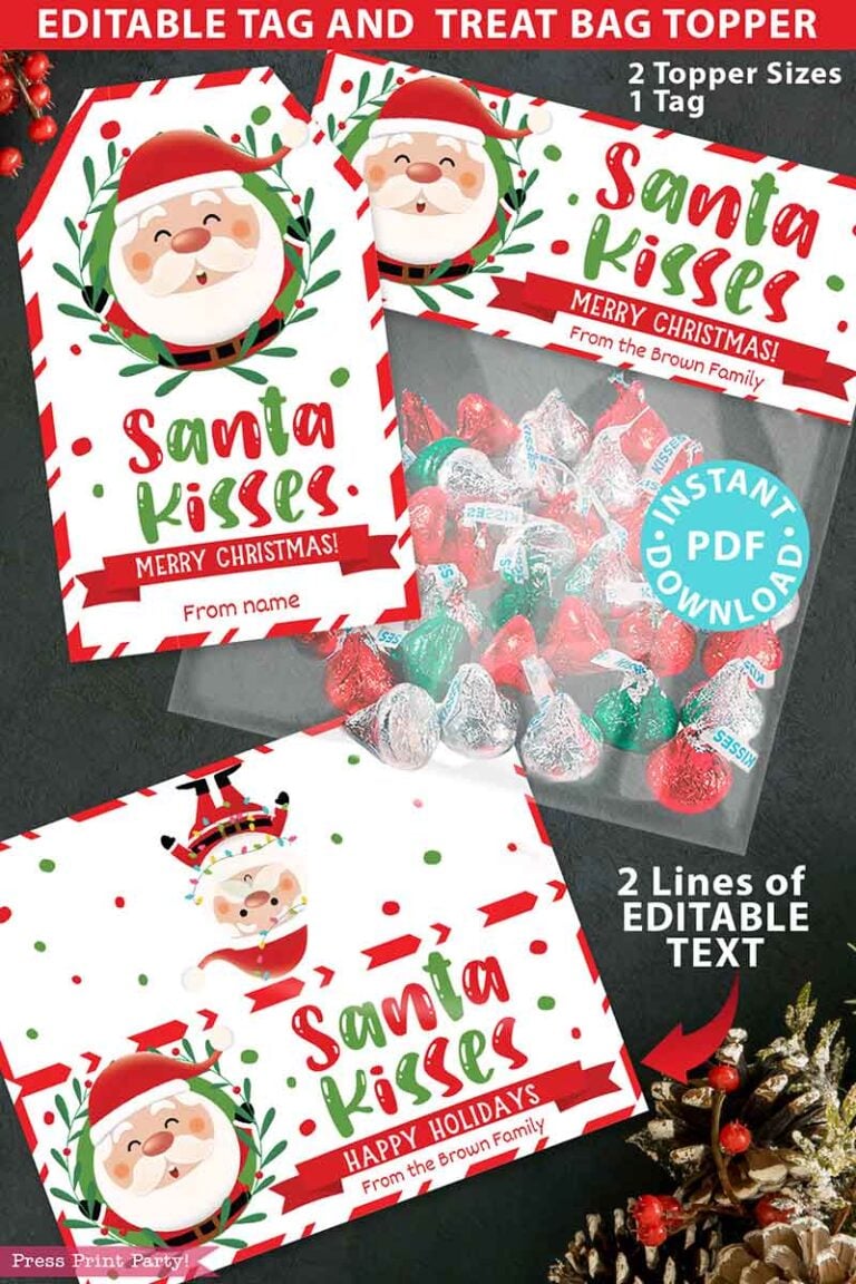 8 Christmas Treat Bag Toppers and Tags Set - Press Print Party!
