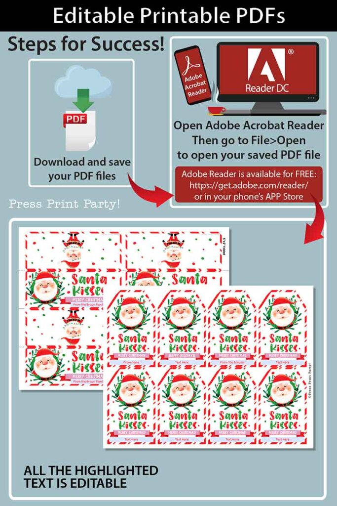 Santa Kisses Christmas Treat Bag Toppers and Tag - Press Print Party!