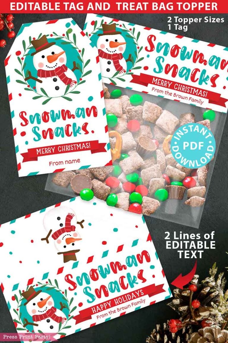 8 Christmas Treat Bag Toppers and Tags Set - Press Print Party!