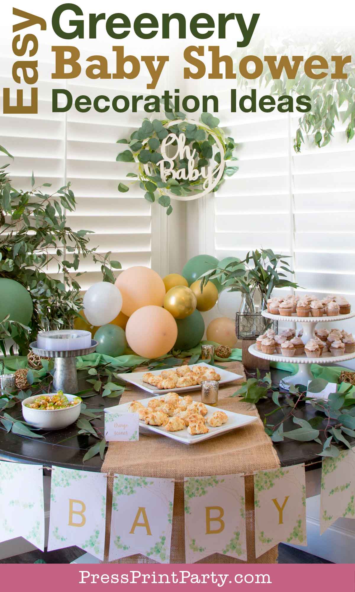 Easy Greenery Baby Shower Decor with Eucalyptus and Printables - Press ...