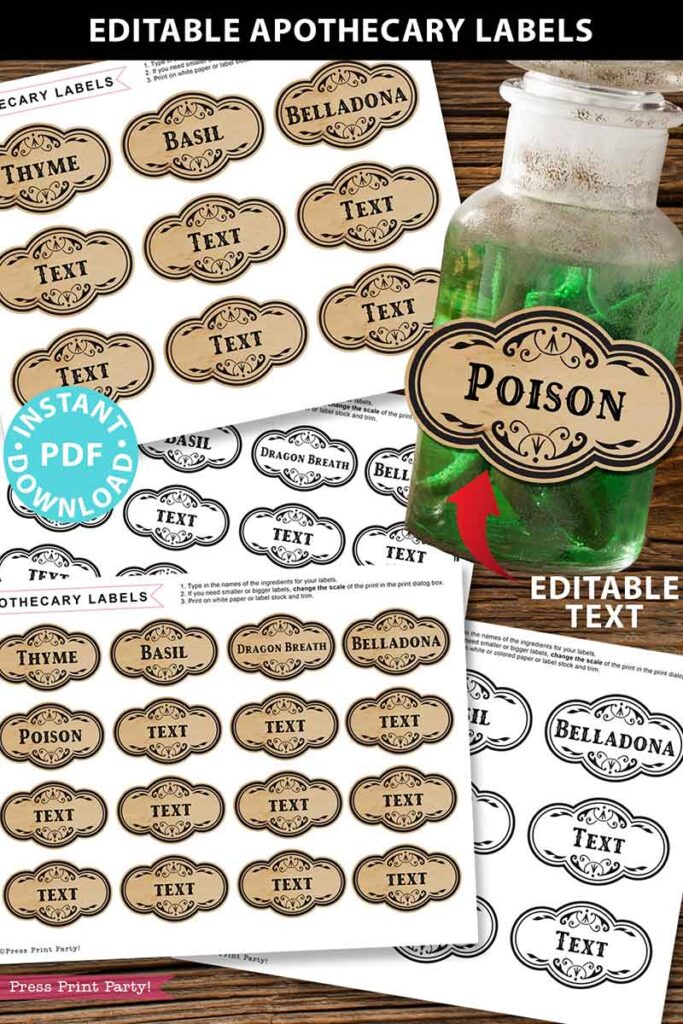 EDITABLE Apothecary Labels for Vintage Bottles or Pantry