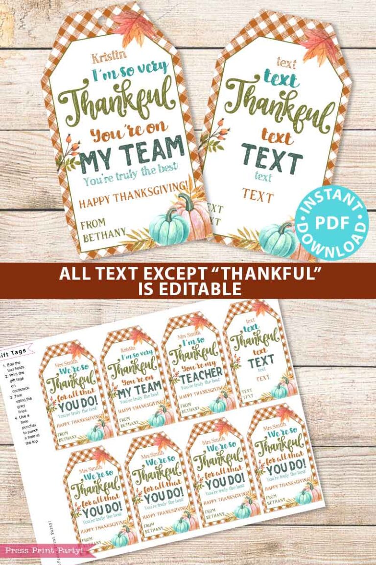 Editable Thanksgiving Gift Tags Printable, Thankful Gingham - Press ...