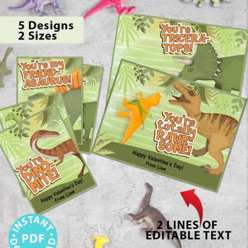 Dinosaur Valentine Cards Printable - RoarSome, DinoMite