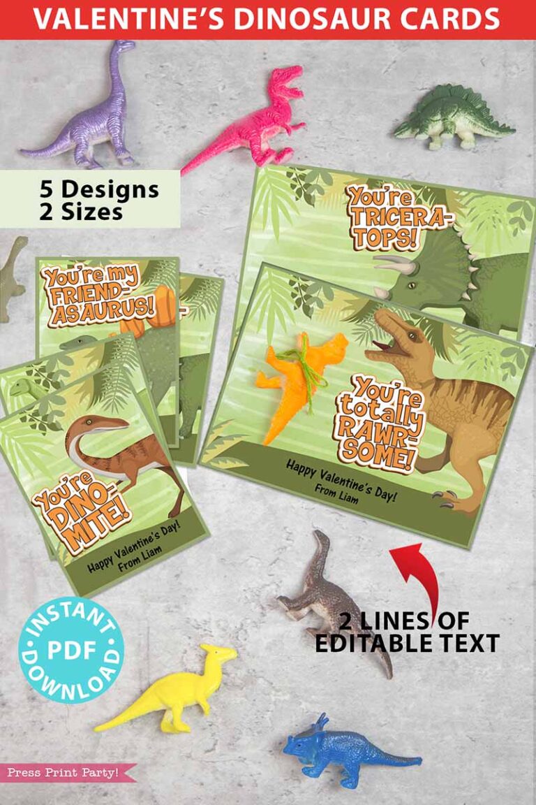 Dinosaur Valentine Cards Printable - Jurassic