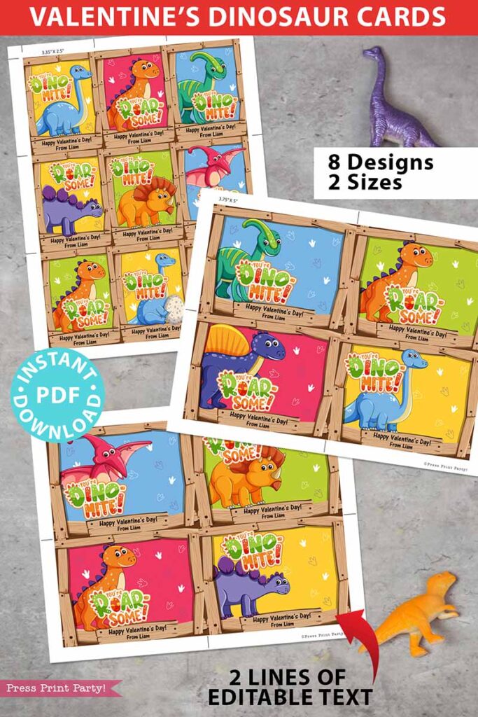 Dinosaur Valentine Cards Printable - RoarSome, DinoMite