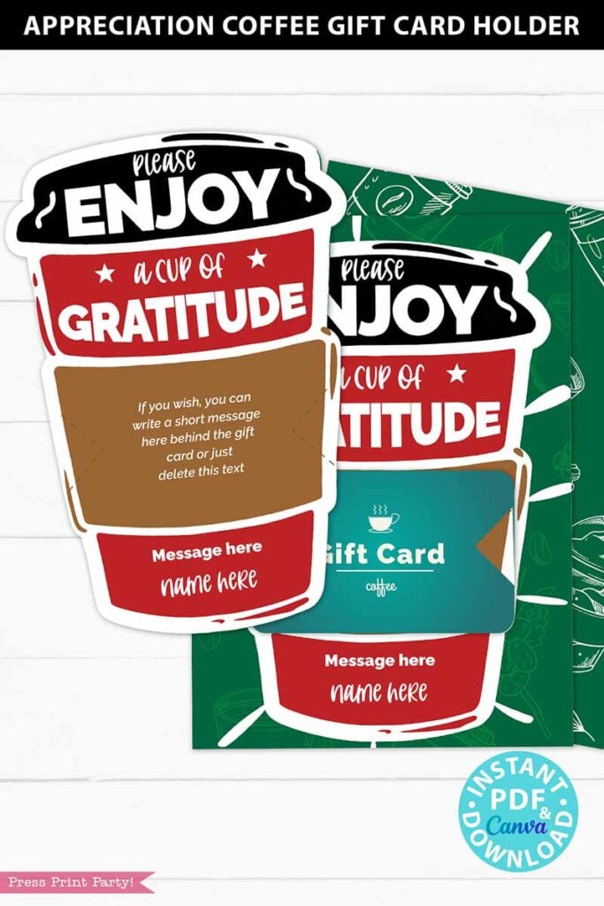 Coffee Gift Card Holder - Enjoy a Cup of Gratitude - Press Print Party!