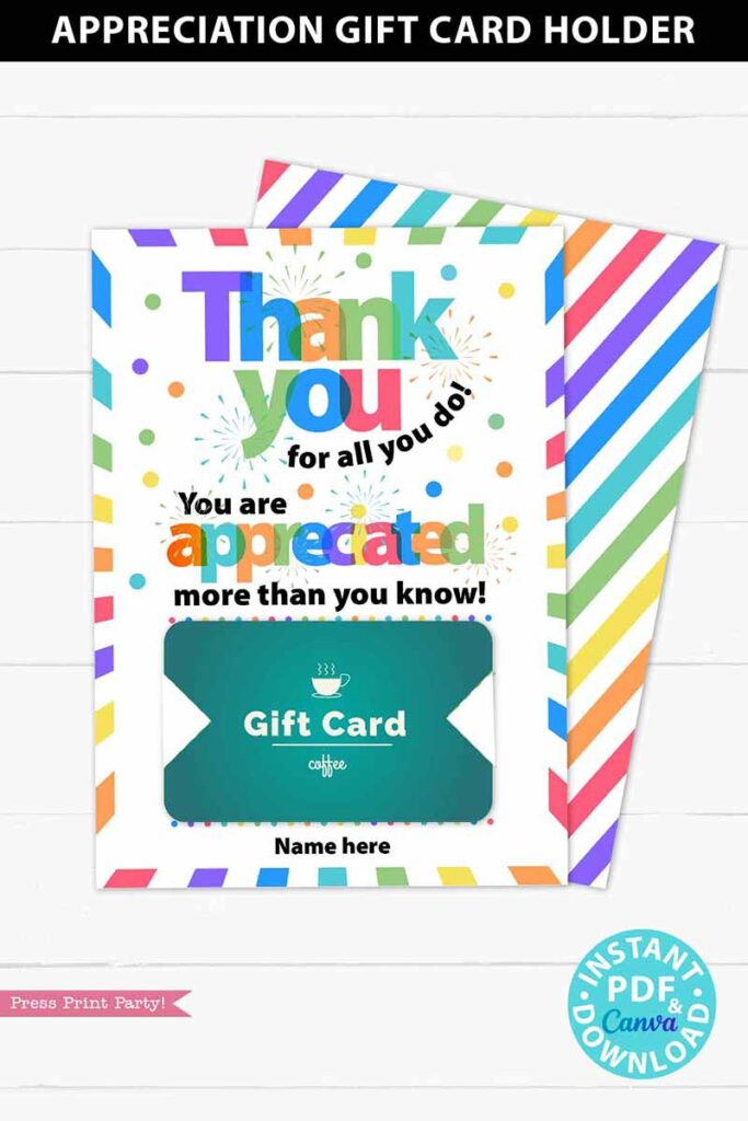Thank You Gift Card Holder - Thank You For All You Do - Press Print Party!
