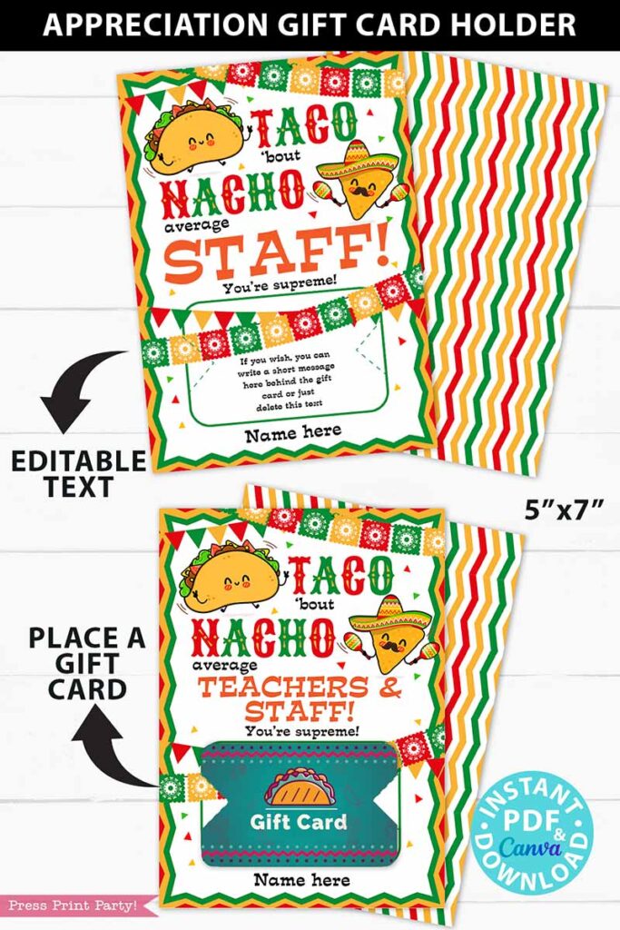 Thank You Gift Card Holder - Taco bout Nacho Average ... - Press Print ...