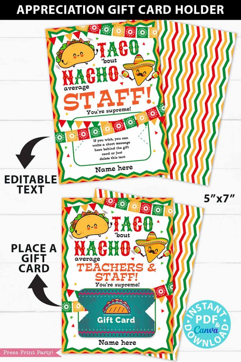 Thank You Gift Card Holder - Taco bout Nacho Average ... - Press Print ...