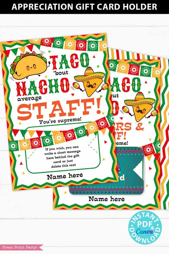 Thank You Gift Card Holder - Taco bout Nacho Average ... - Press Print ...
