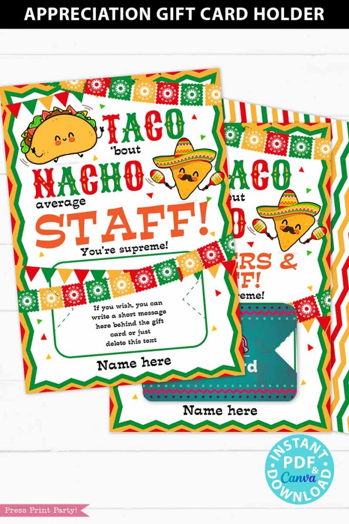 Thank You Gift Card Holder - Taco bout Nacho Average ... - Press Print ...