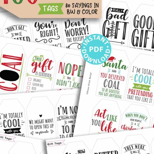 80 Funny Christmas Gift Tags Printable- Set 1 - Press Print Party!