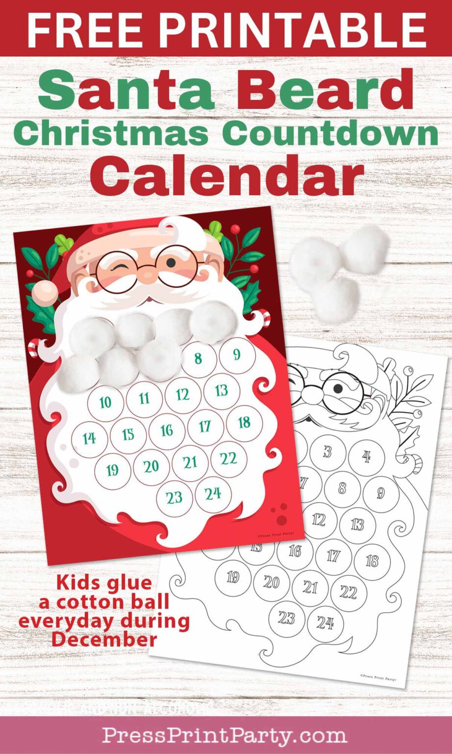 Free Printable Santa Beard Countdown Advent Calendar