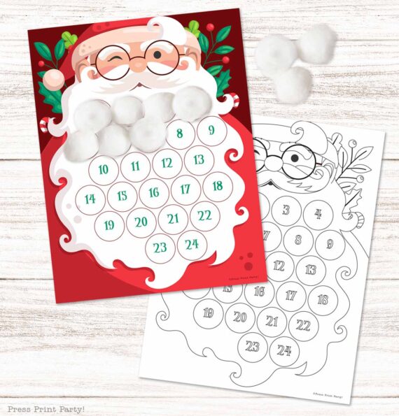 Free Printable Santa Beard Countdown Advent Calendar