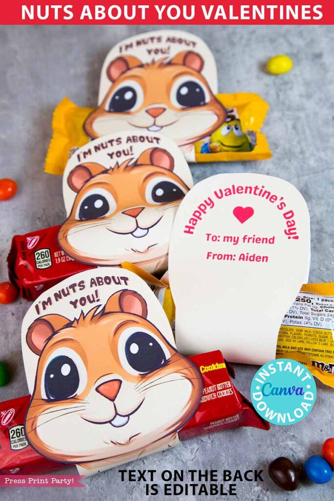 Peanut m&ms Valentines Printable Cards Nuts about You