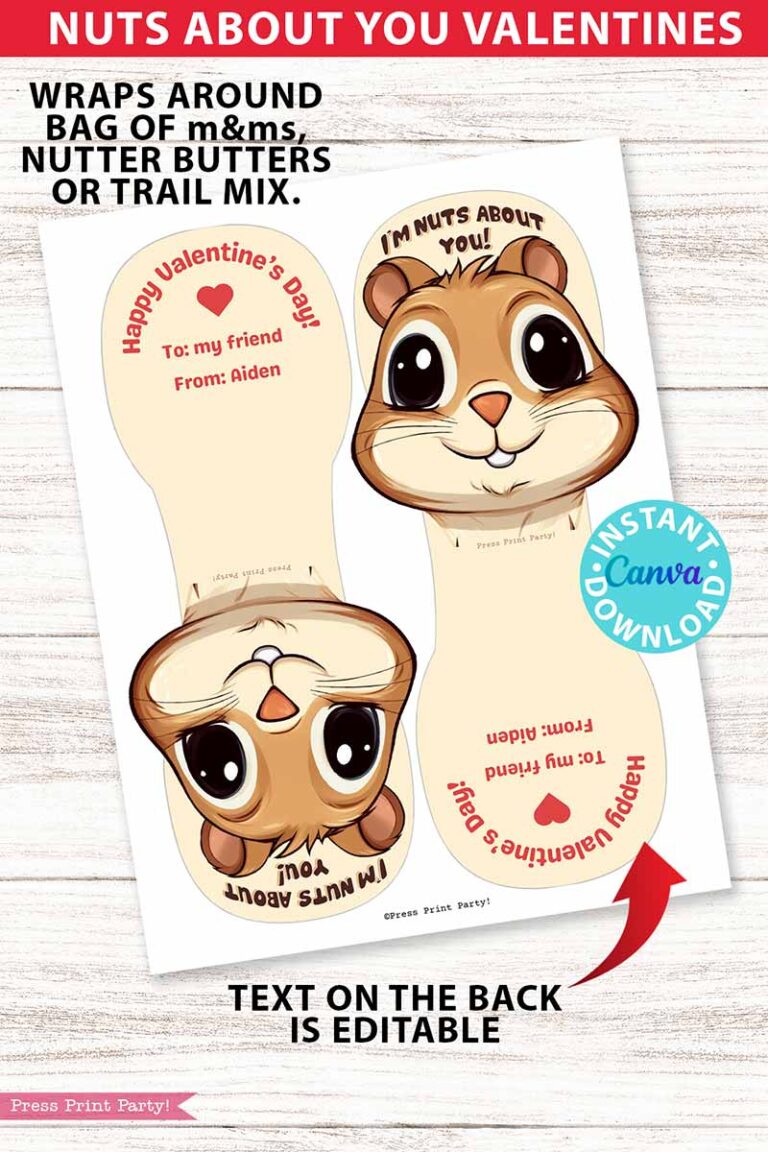 Peanut m&ms Valentines Printable Cards Nuts about You