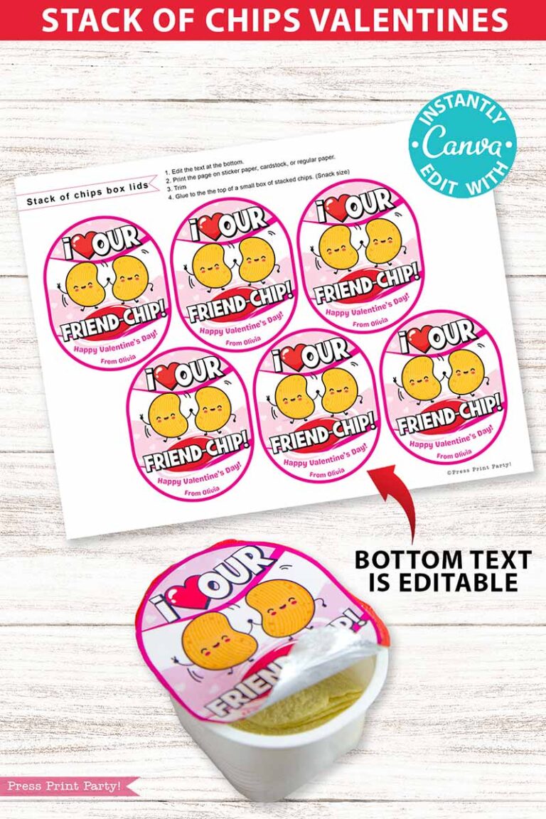 Pringles Valentines Printable Stickers, I Love our Friend-Chip, PINK