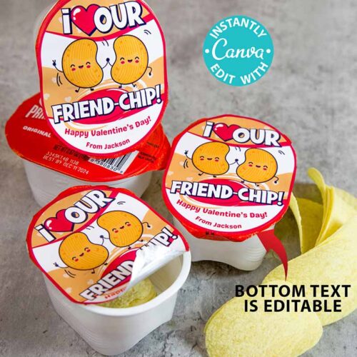 Pringles Valentines Printable Stickers, I Love our Friend-Chip, PINK