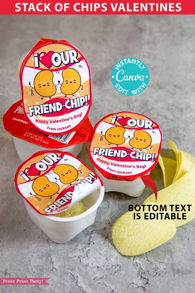 Pringles Valentines Printable Stickers, I Love our Friend-Chip, RED