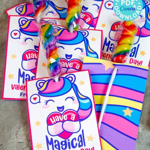 Unicorn Valentines Printable Cards Lollipop Holder