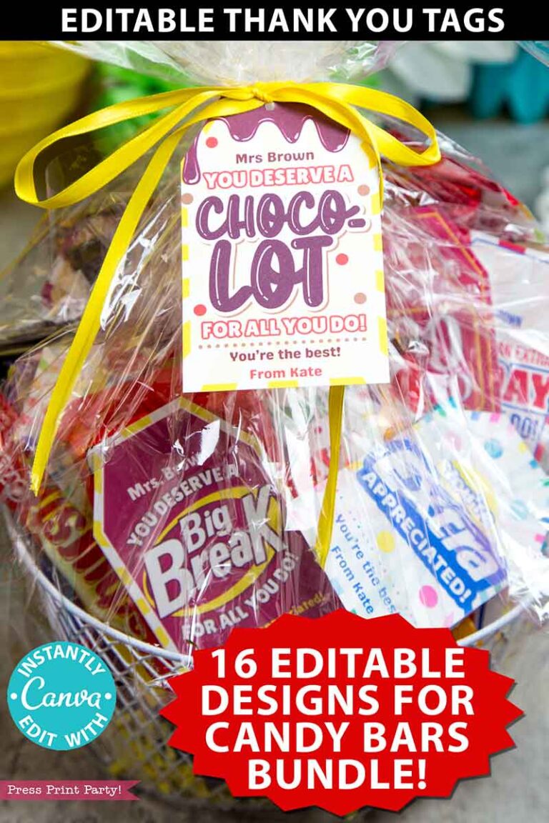 16 Candy Bar Thank You Gift Tags Bundle - Press Print Party!
