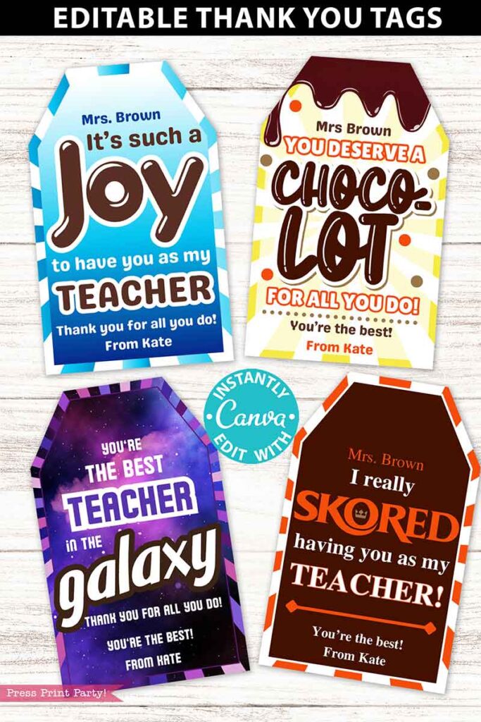 16 Candy Bar Thank You Gift Tags Bundle - Press Print Party!