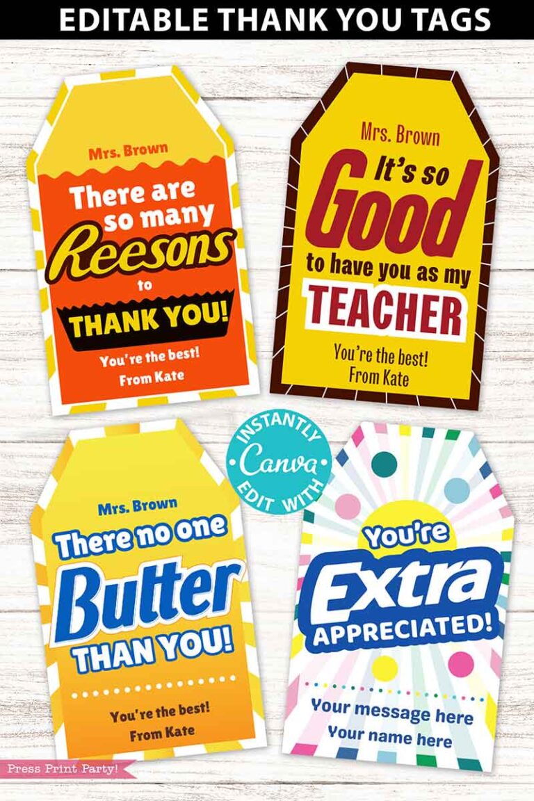 16 Candy Bar Thank You Gift Tags Bundle - Press Print Party!