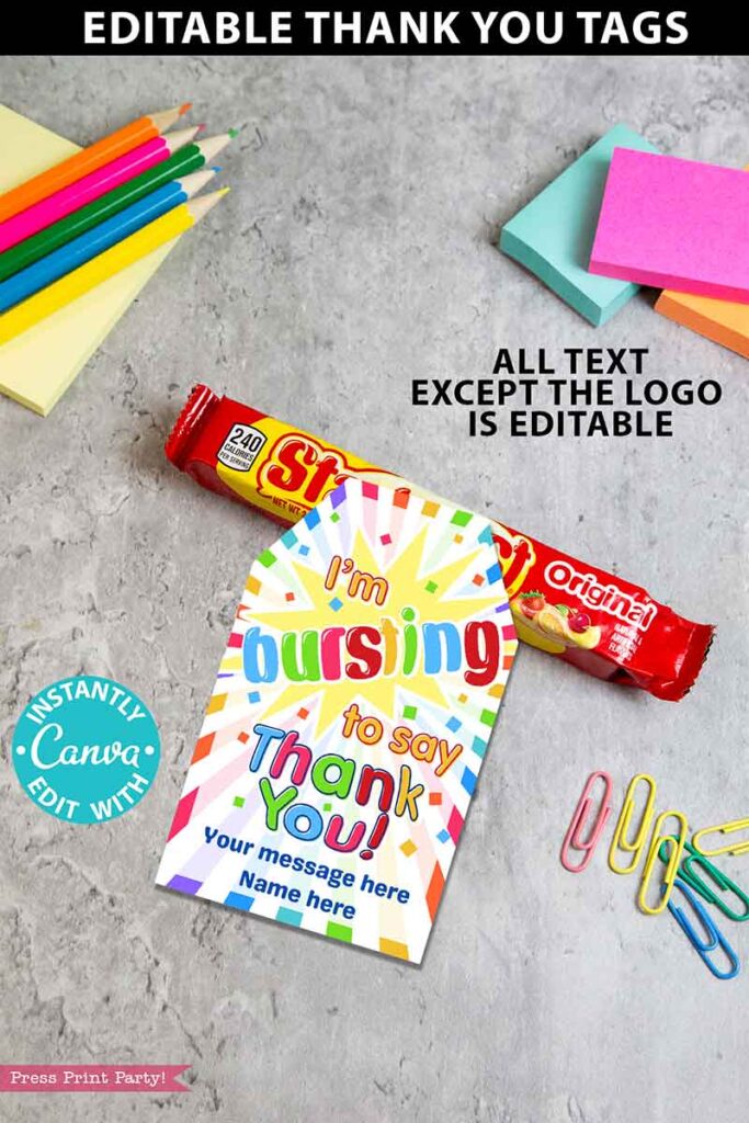 Starburst Candy Thank You Sayings Gift Tag