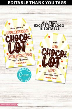 Chocolate Bar Thank You Printable Gift Tag - Choco-lot - Press Print Party!