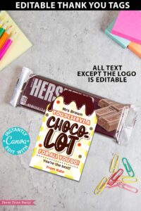 Chocolate Bar Thank You Printable Gift Tag - Choco-lot - Press Print Party!