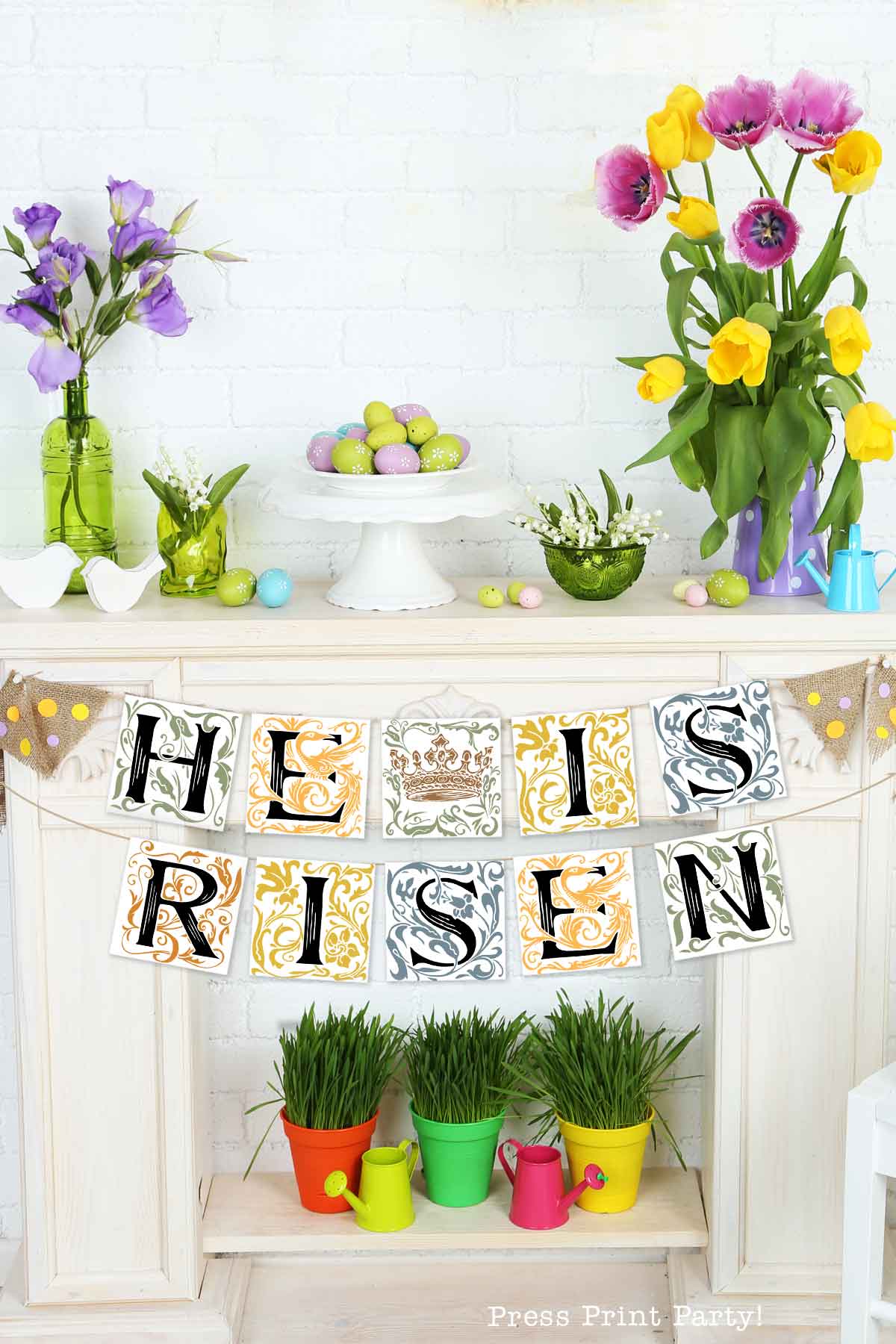 Free Floral Happy Easter & He is Risen Banner Printable