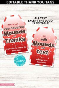 Mounds Candy Bar Thank You Printable Gift Tag - Press Print Party!
