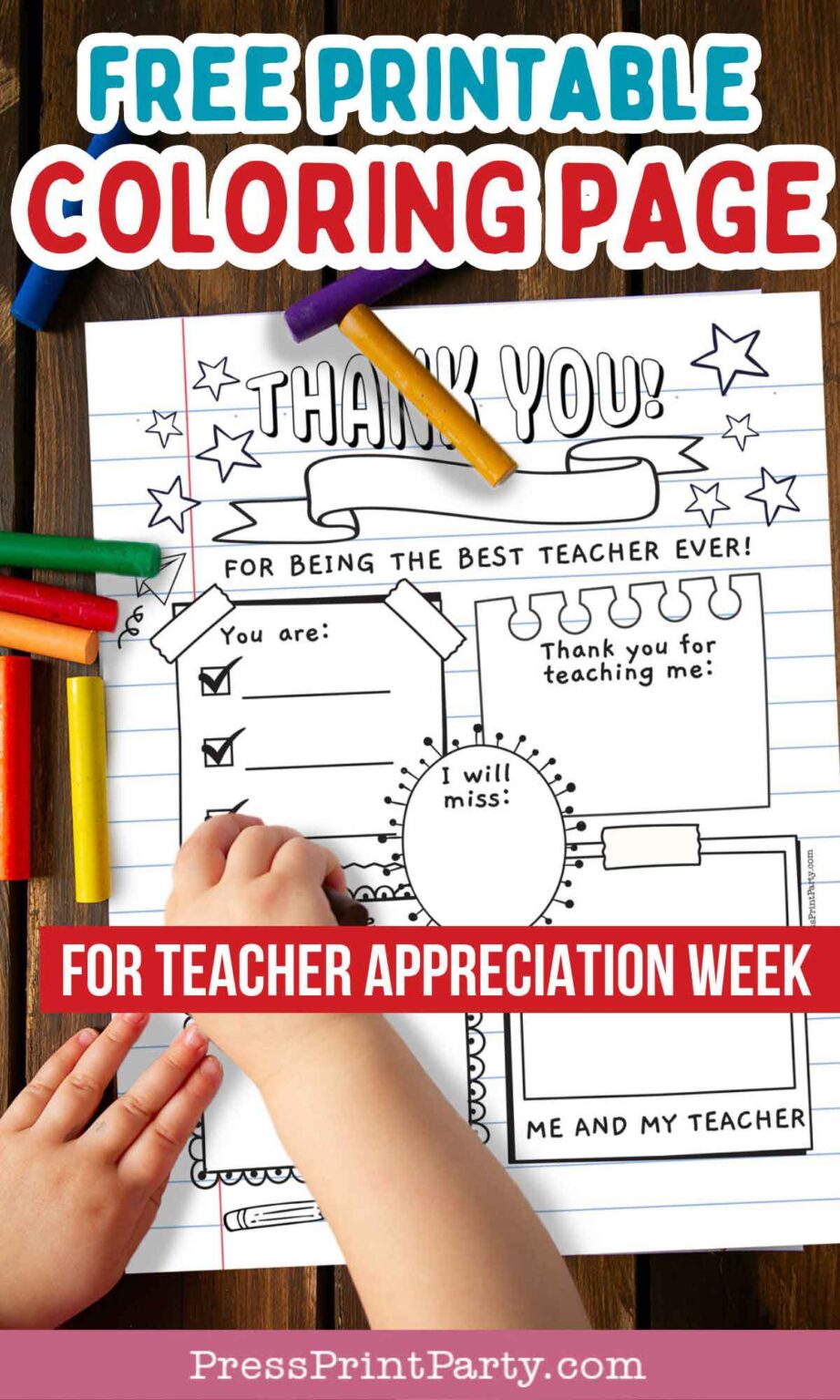 Free Cute Thank You Coloring Page for Teacher Appreciation