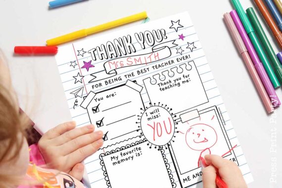 Free Cute Thank You Coloring Page for Teacher Appreciation