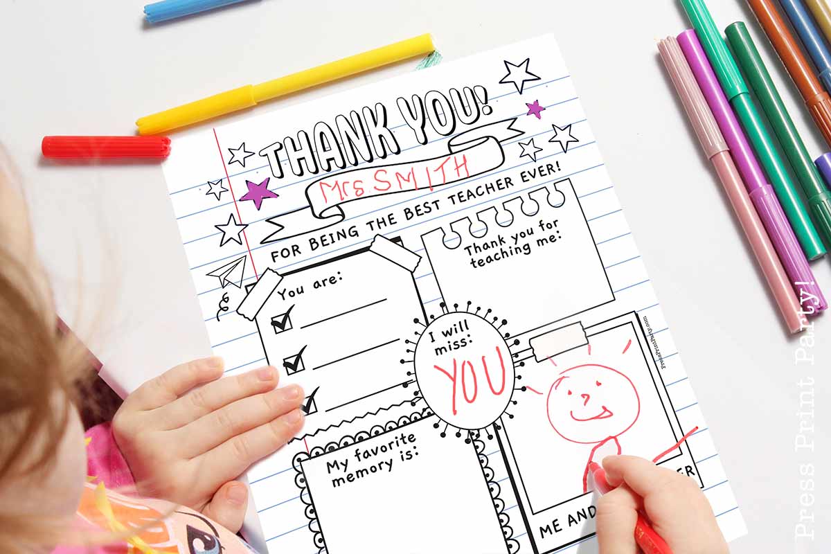 Free Cute Thank You Coloring Page for Teacher Appreciation