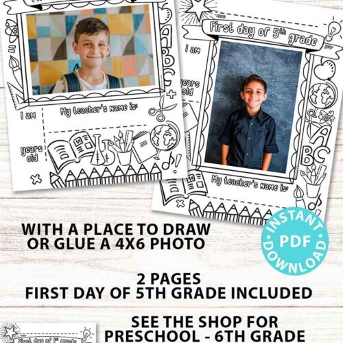 First Day of 6th Grade Coloring Activity - 4x6 Kids Photo Frame - Press ...