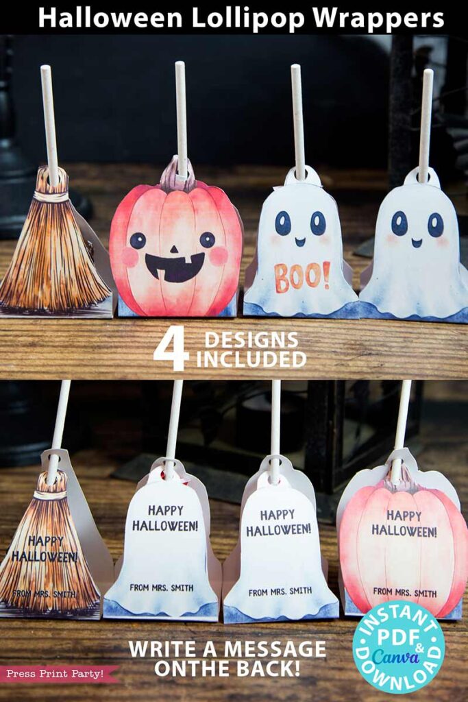 Halloween Lollipop Holders Ghost Lollipops Wrappers - 4 Designs