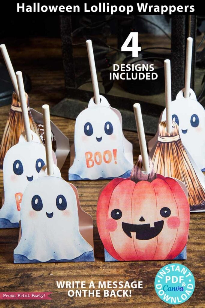 Halloween Lollipop Holders Ghost Lollipops Wrappers - 4 Designs
