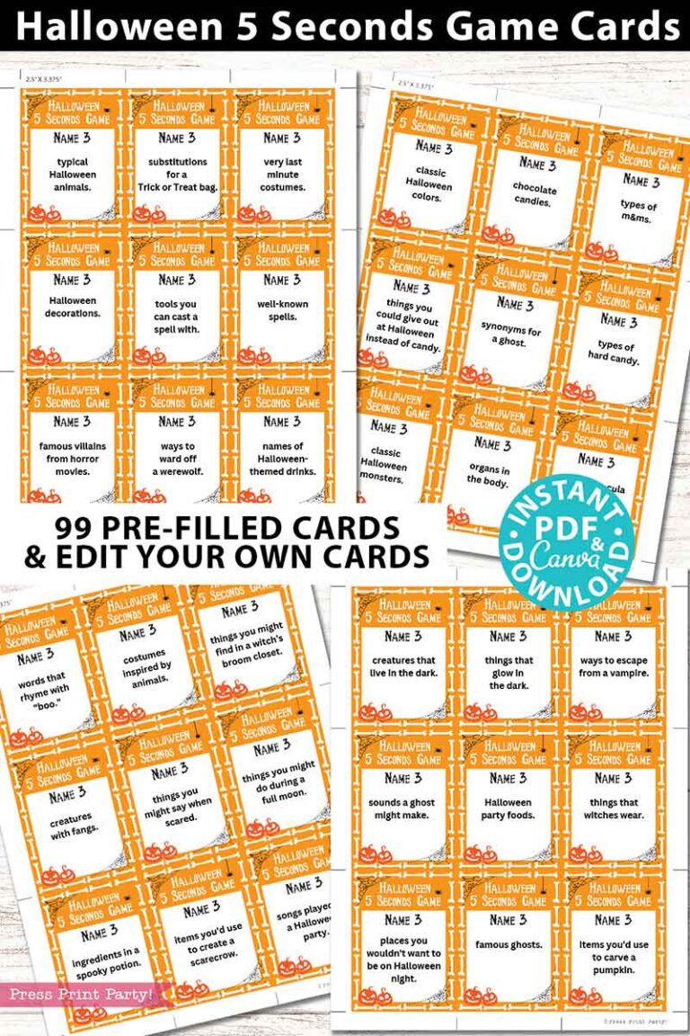 Halloween 5 Seconds Game Cards Printable