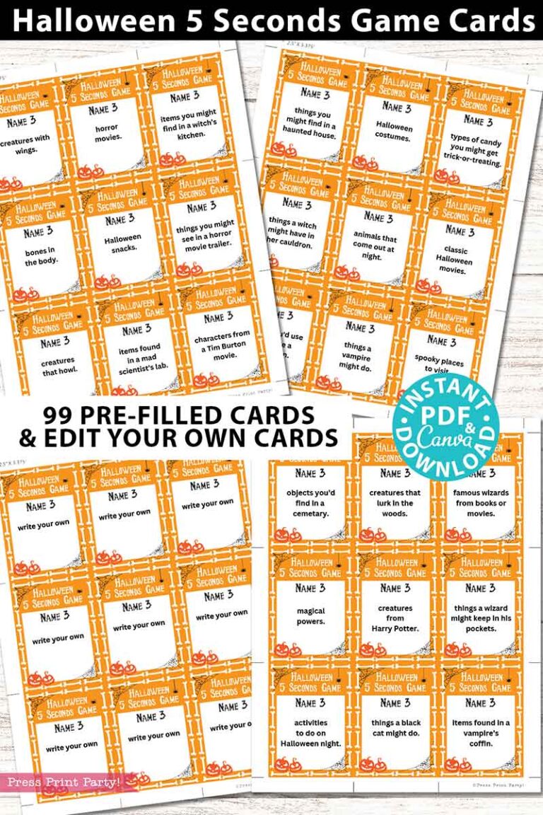 Halloween 5 Seconds Game Cards Printable