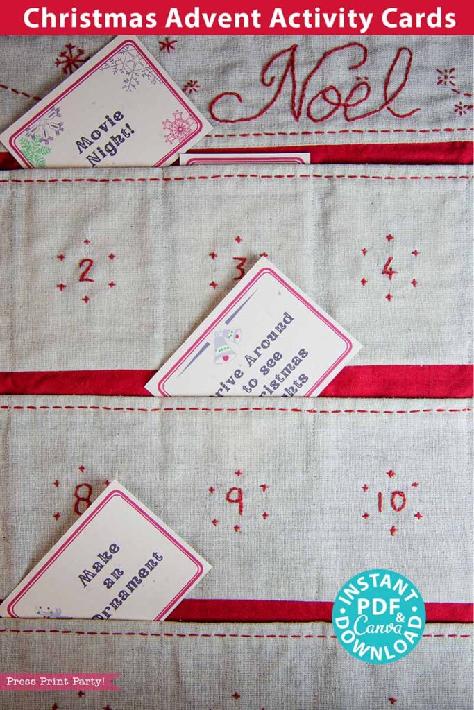 Advent Calendar Cards Printable Rustic Christmas Countdown - Press ...