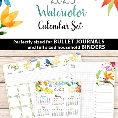2025 Monthly Calendars for Bullet Journals or Binders, Watercolor ...