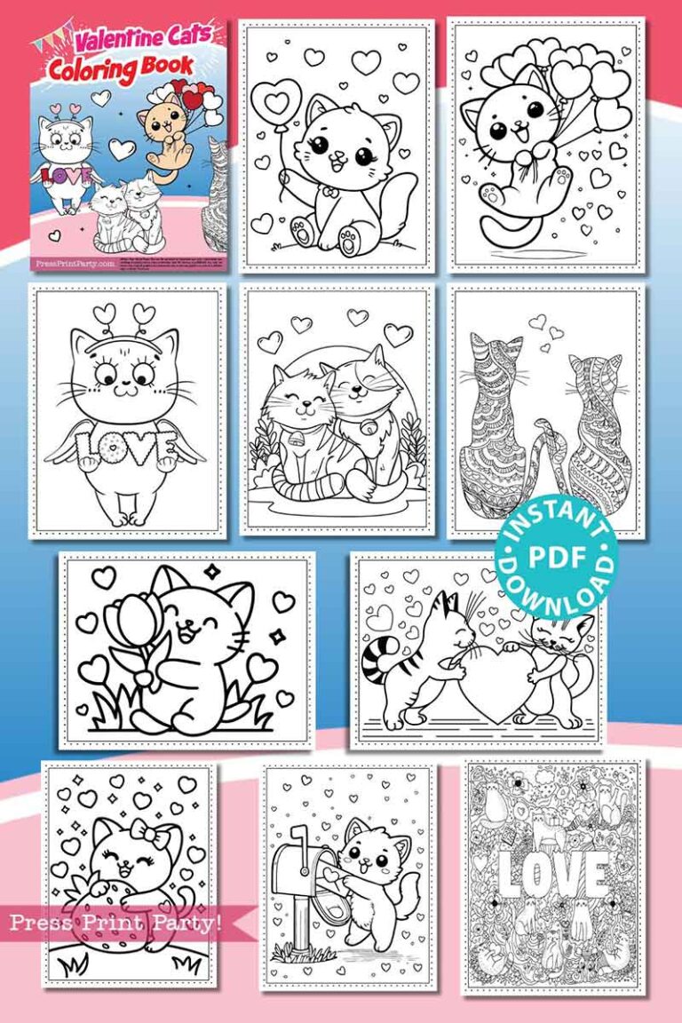 10 Adorable Valentine Cat Coloring Pages Printables