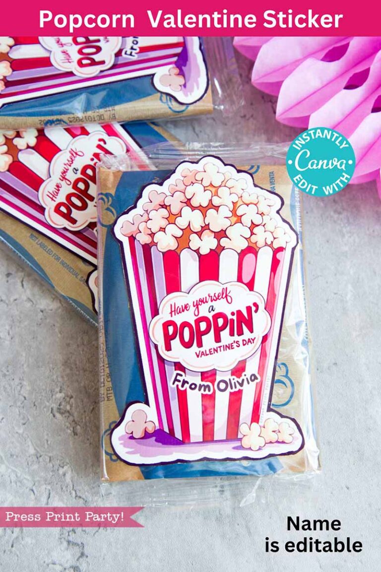 Valentine Popcorn Printable Stickers - Press Print Party!