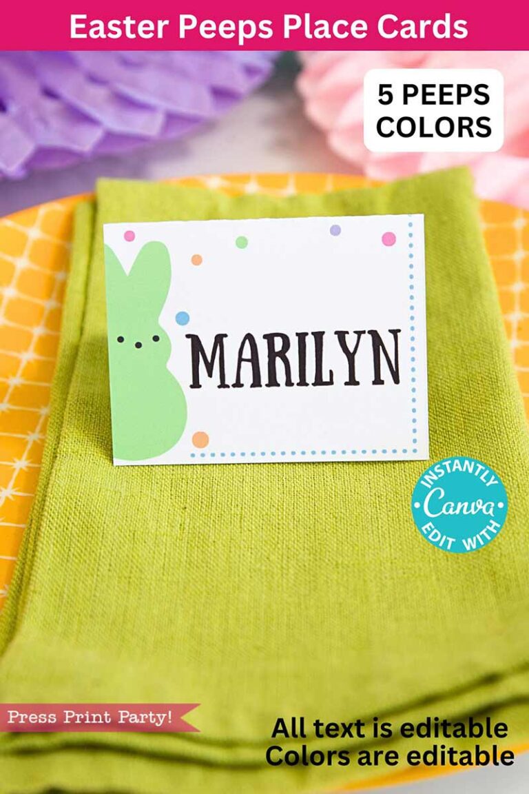 Peeps Easter Place Cards w. Editable Name - 5 Colors!