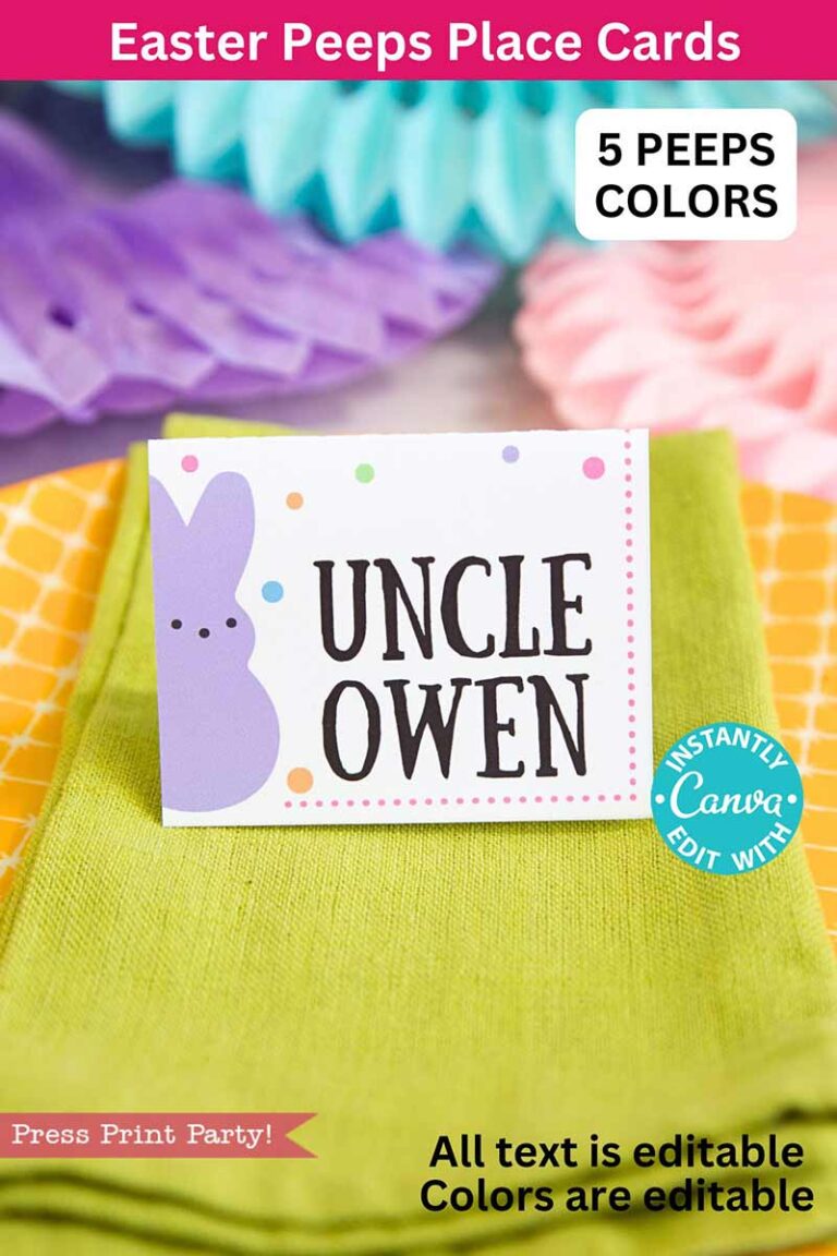 Peeps Easter Place Cards w. Editable Name - 5 Colors!