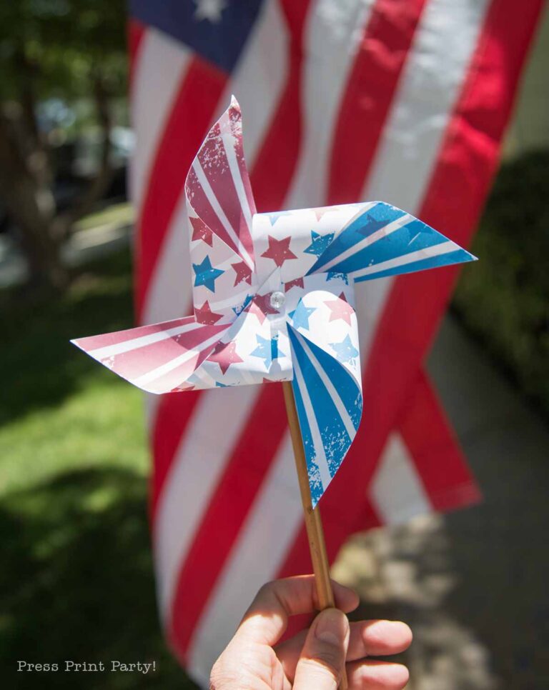 Retro Patriotic Pinwheel Craft with Free Printable Template