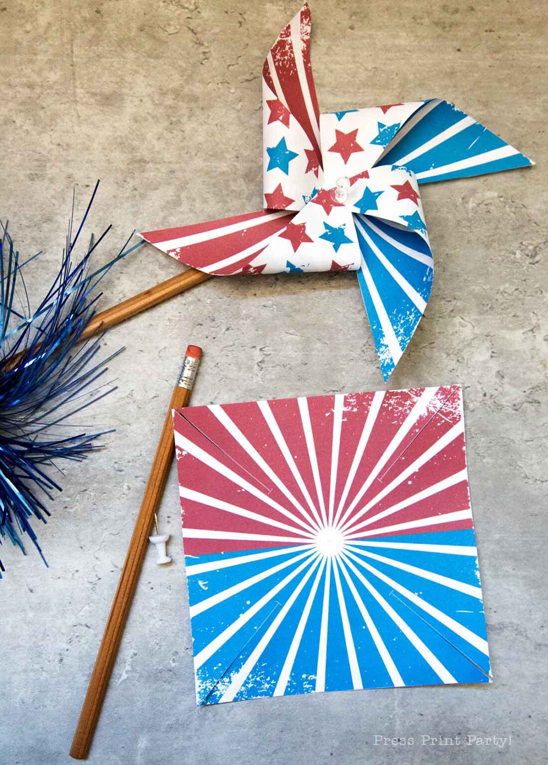 Retro Patriotic Pinwheel Craft with Free Printable Template